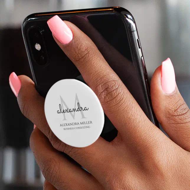 Minimalist Black and White Monogram Name PopSocket | Zazzle