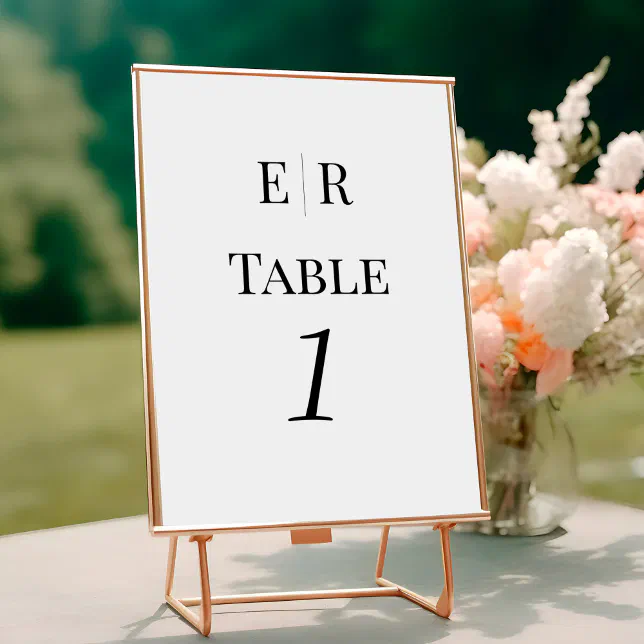 Minimalist Black and White Monogram Table Number | Zazzle
