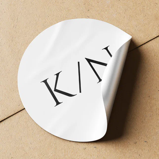 Minimalist black and white monogram wedding classic round sticker | Zazzle