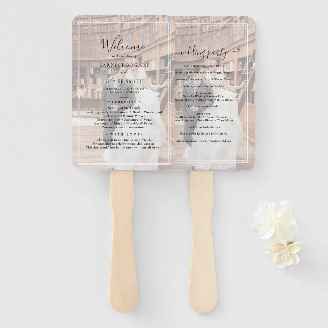 Minimalist Black And White Photo Wedding Program Hand Fan | Zazzle