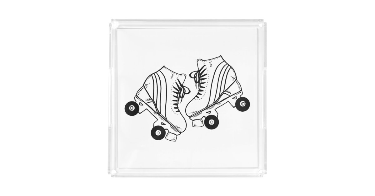 Minimalist Black And White Roller Skates Drawing Acrylic Tray | Zazzle