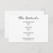 Minimalist Black and White Script Wedding Details Enclosure Card | Zazzle
