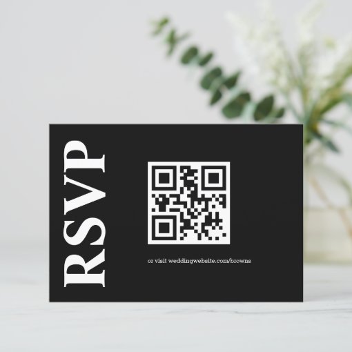 Minimalist Black And White Text Based Qr Code Rsvp Card Zazzle