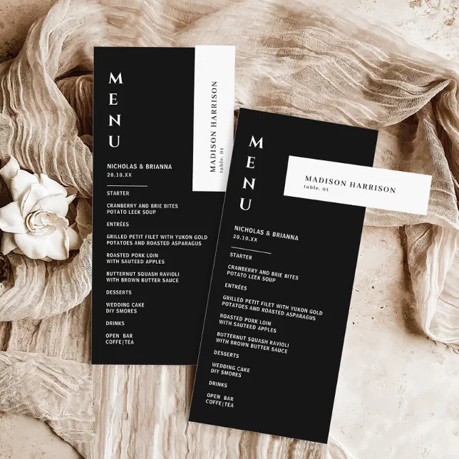 Minimalist Black and White Wedding Menu | Zazzle
