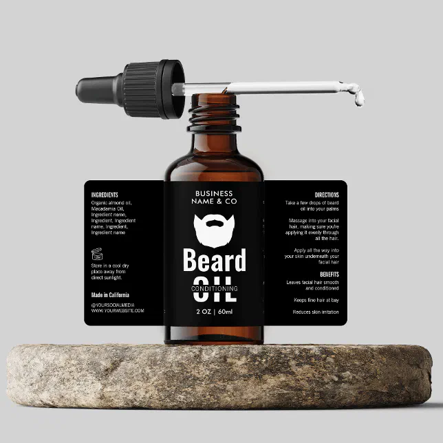 Minimalist Black Beard Oil Dropper Bottle Label | Zazzle