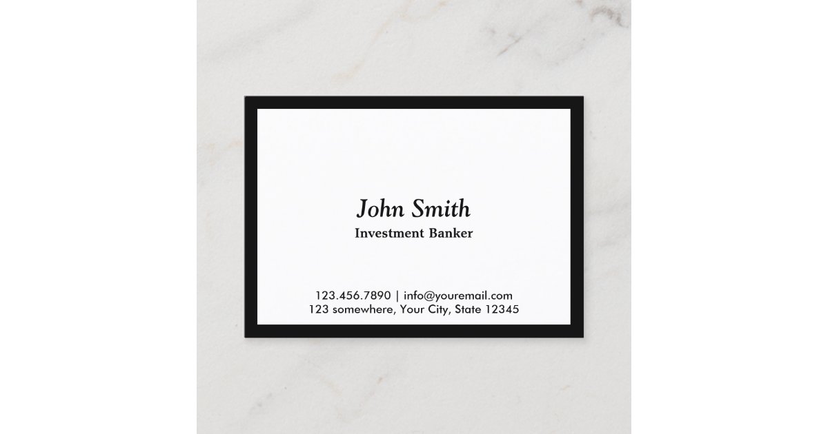 Minimalist Black Border Investment Banker Business Card | Zazzle