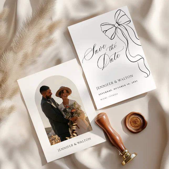 Minimalist Black Bow Save The Date Invitation | Zazzle