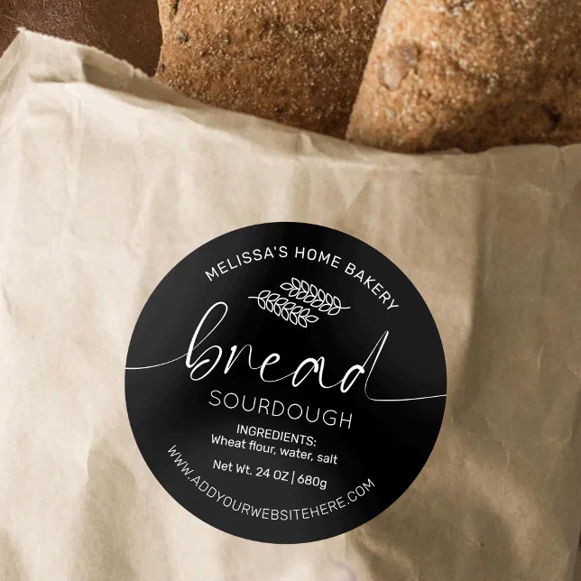 Minimalist Black Bread Labels Chic Baker Packaging | Zazzle
