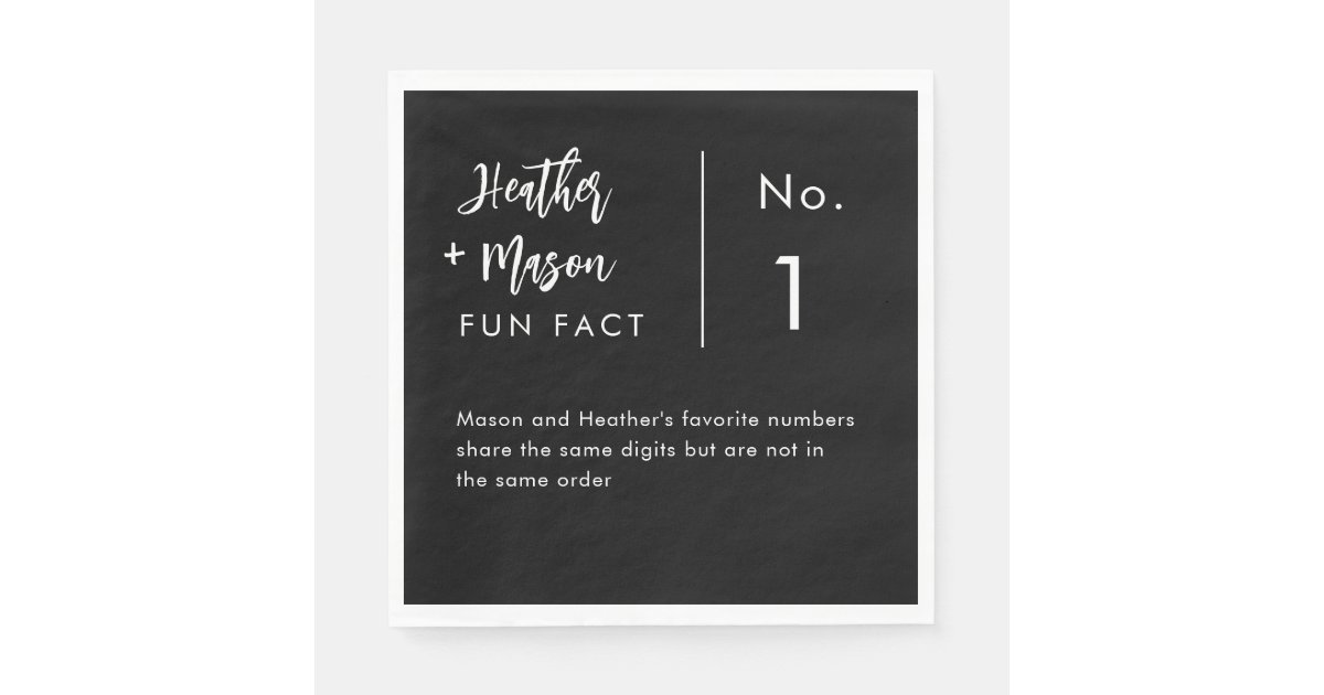 Minimalist Black Brush Couple Fun Facts Wedding Napkins | Zazzle