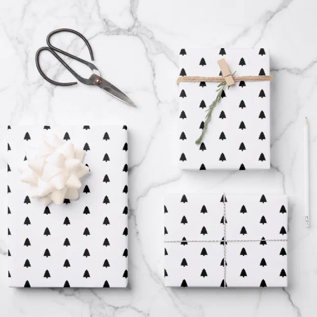 Minimalist Black Christmas Pine Tree Pattern Wrapping Paper Sheets | Zazzle