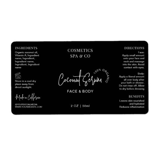 Minimalist Black Cosmetic Bottle 2 OZ Product Label | Zazzle