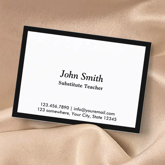 Minimalist Black Frame Substitute Teacher Business Card | Zazzle