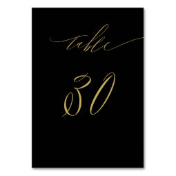 Minimalist Black Gold Elegant Script 30 Wedding Ta Table Number | Zazzle