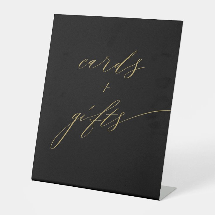 Minimalist Black Gold Elegant Script Cards Gifts Pedestal Sign | Zazzle