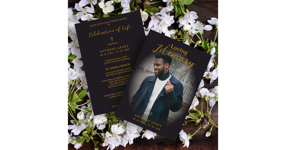 Minimalist Black Gradient Overlay Photo Funeral Invitation | Zazzle
