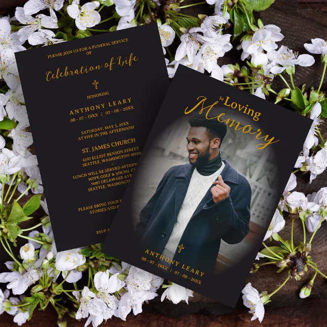 Minimalist Black Gradient Overlay Photo Funeral Invitation | Zazzle