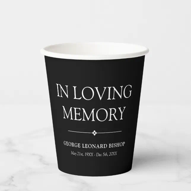 Minimalist Black In Loving Memory Paper Cups | Zazzle