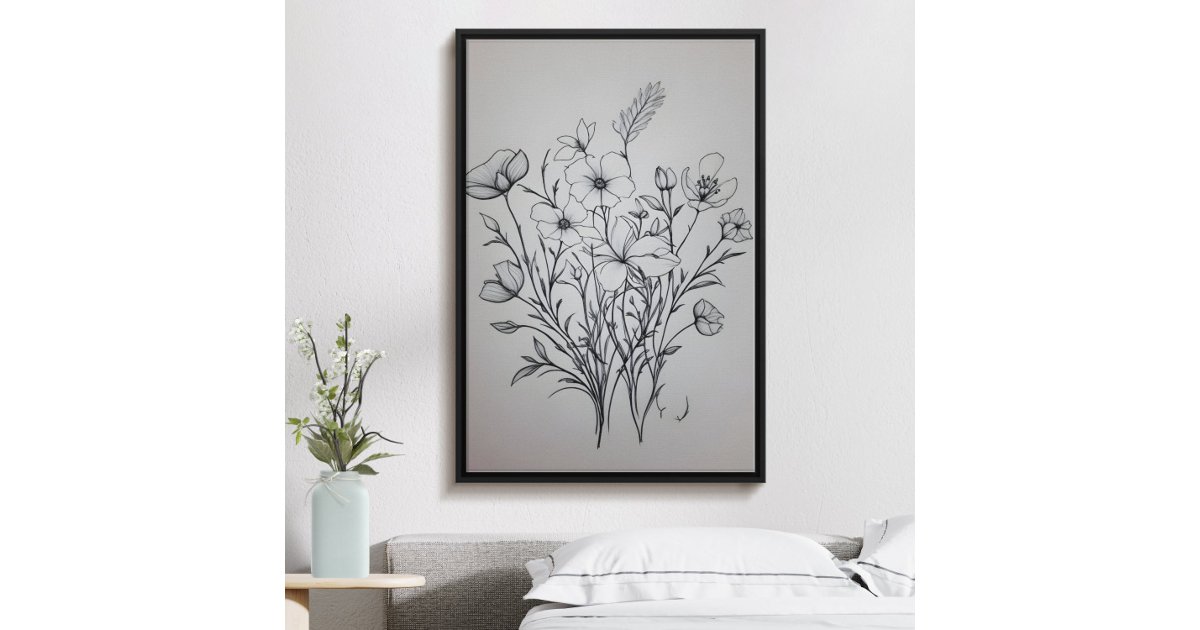 Minimalist black ink flower bouquet art poster no5 | Zazzle