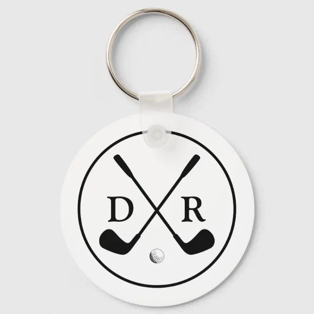 Minimalist Black Logo and Monogram Golf Player Keychain | Zazzle