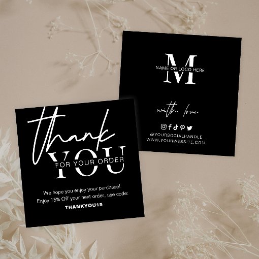 Minimalist Black Logo Business Thank You For Order Note Card | Zazzle