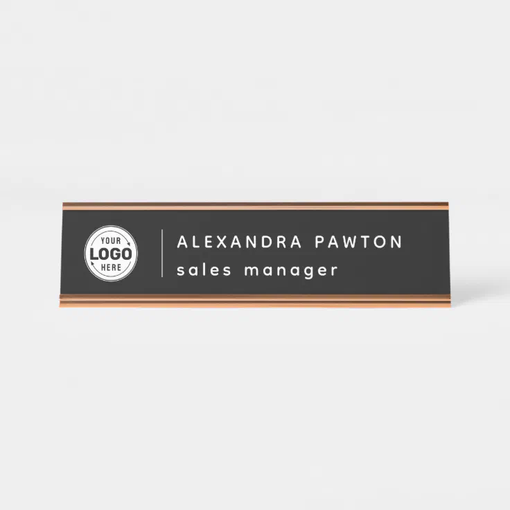 Minimalist Black Logo Employee Desk Name Plate | Zazzle