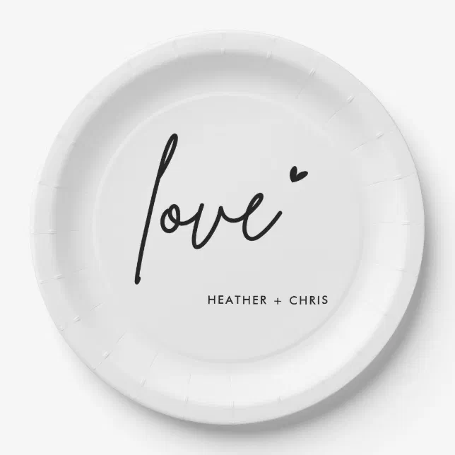 Minimalist Black Love Wedding Engagement Party Paper Plates | Zazzle