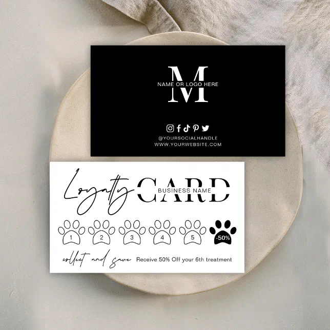 Minimalist Black Modern Script Pet Dog Groomer Loyalty Card | Zazzle