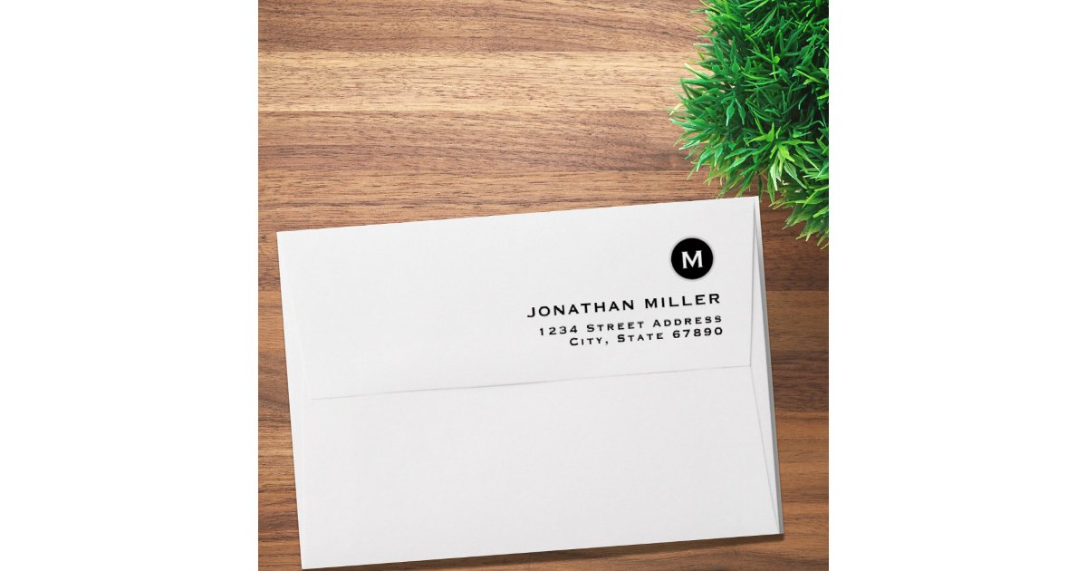 Minimalist Black Monogram Medallion Envelope | Zazzle
