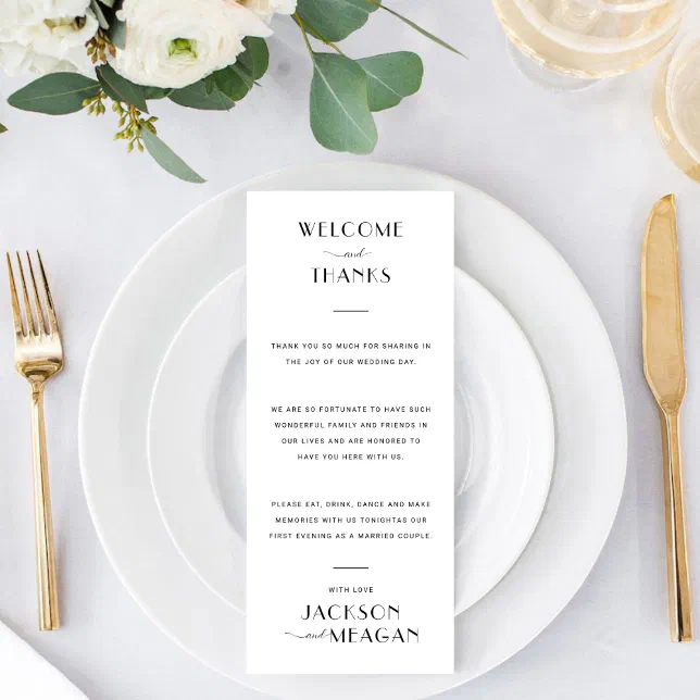 Minimalist Black on White Welcome Wedding Place Card | Zazzle