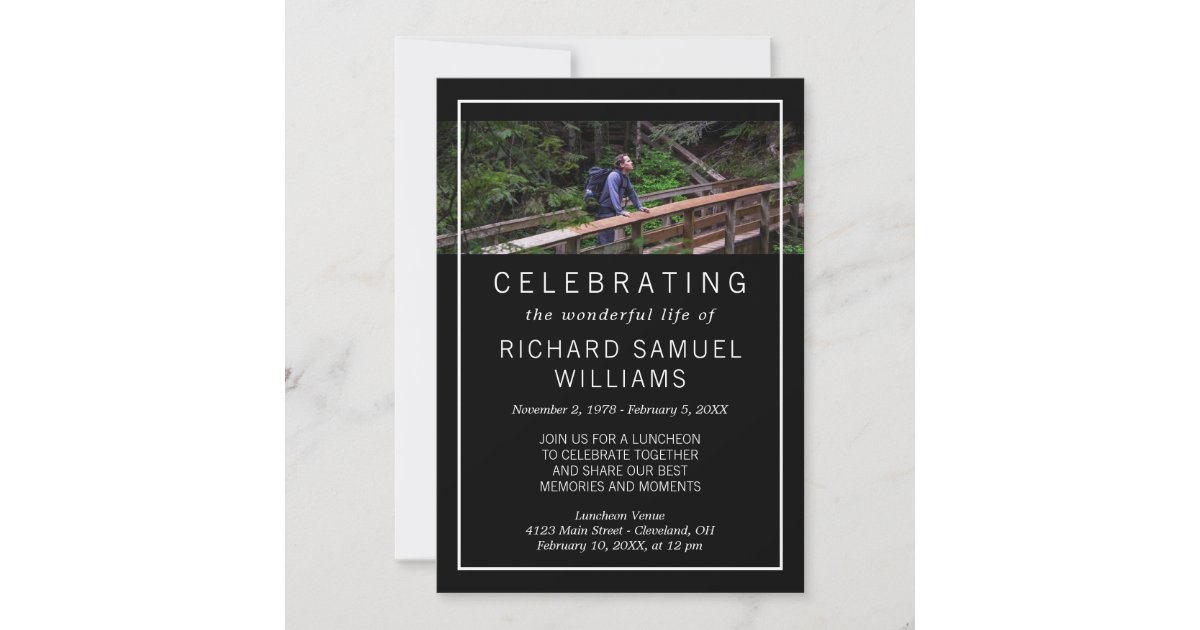 Minimalist Black - Photo - Life Celebration Invitation | Zazzle