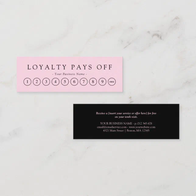 Minimalist Black & Pink Loyalty Punch Card | Zazzle