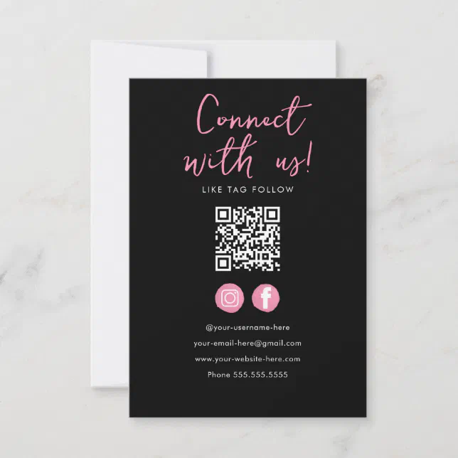 Minimalist Black Pink Qr Code Connect With Us Invitation | Zazzle