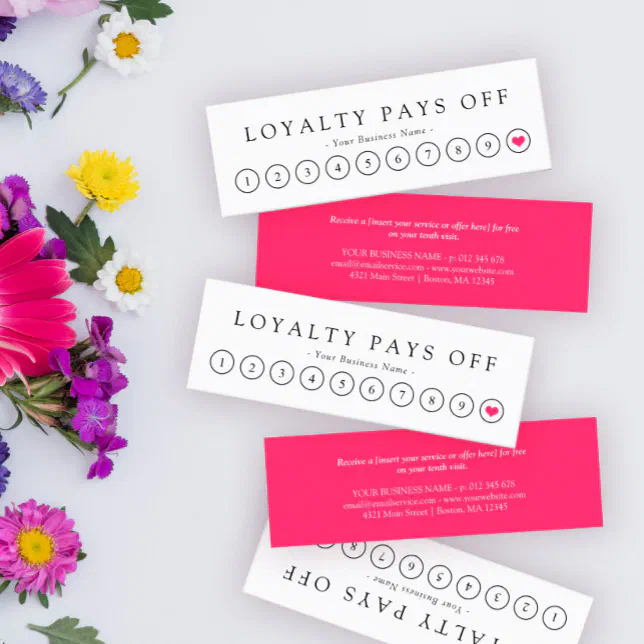 Minimalist Black Pink White Loyalty Punch Card | Zazzle