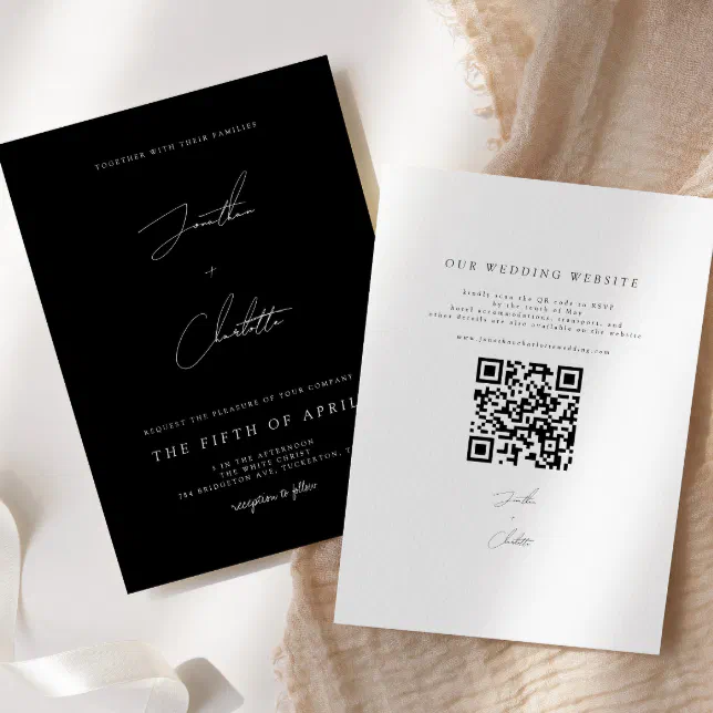 Minimalist Black QR Code Wedding Invitation | Zazzle Minimalist Black QR Code Wedding Invitation | Zazzle