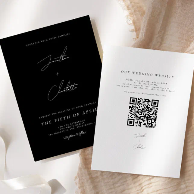 Minimalist Black QR Code Wedding Invitation | Zazzle