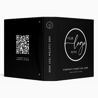 Minimalist Black QR Code Your Logo Here Business 3 Ring Binder | Zazzle