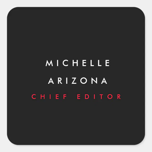 Minimalist Black Red Professional Modern Name Square Sticker | Zazzle