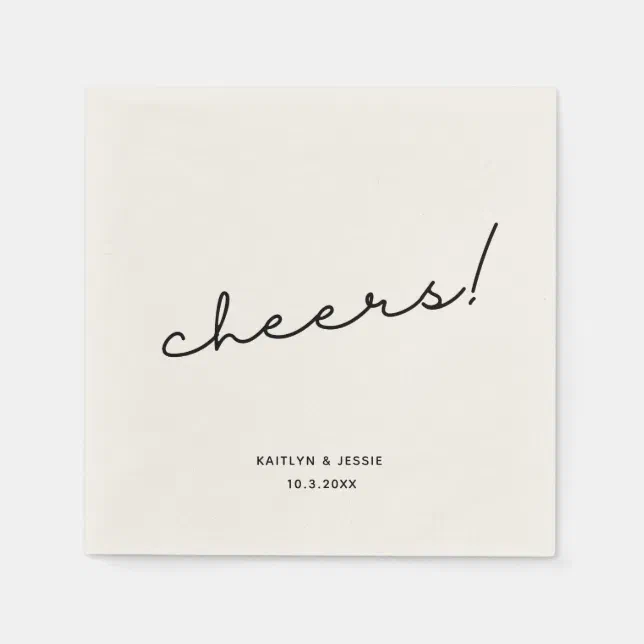 Minimalist Black Script Custom Cheers Wedding Napkins | Zazzle
