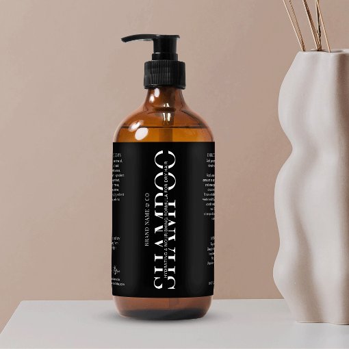 Minimalist Black Shampoo Shower Gel Product Label | Zazzle