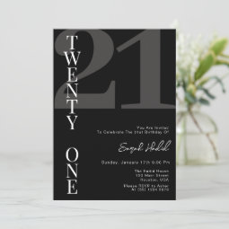 Minimalist Black Twenty One 21st Birthday Party Invitation | Zazzle