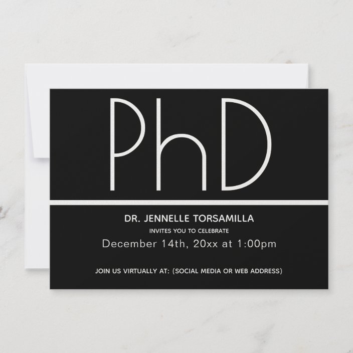 Minimalist Black Virtual PhD Graduation Party Invitation | Zazzle.com