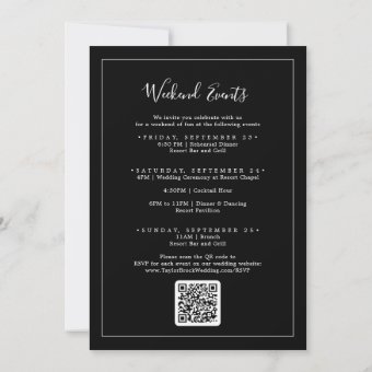 Minimalist | Black Weekend Events QR Code Wedding Invitation | Zazzle