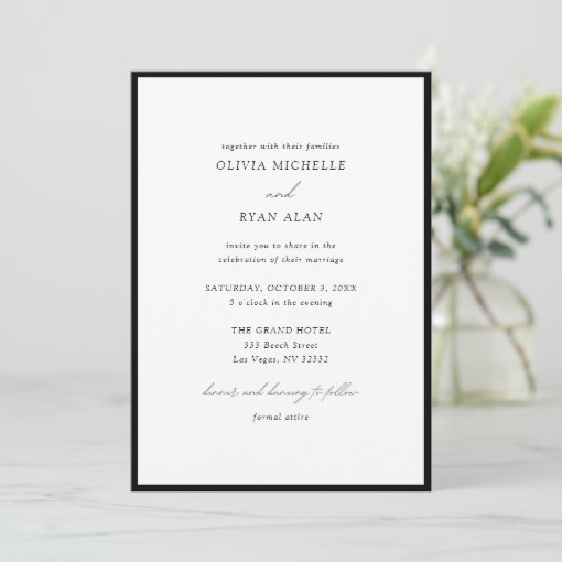 Minimalist Black & White Black Border Invitation | Zazzle