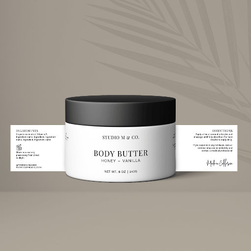Minimalist Black & White Body Butter Product Label | Zazzle