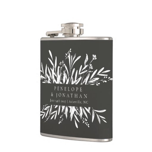 Minimalist Black White Botanical Custom Wedding Flask | Zazzle