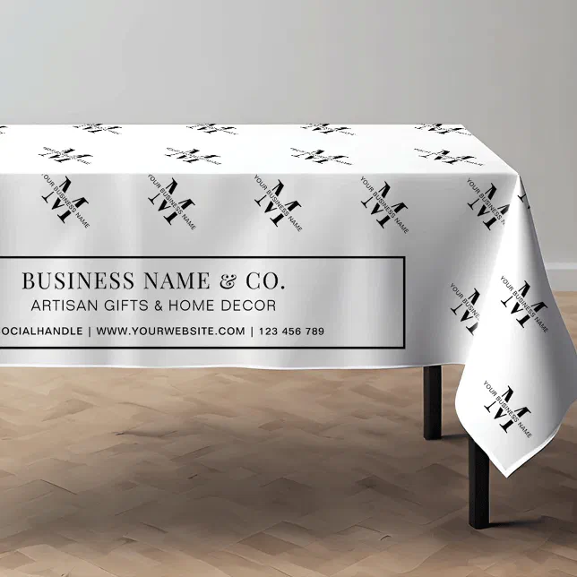 Minimalist Black & White Business Logo Craft Show Tablecloth | Zazzle