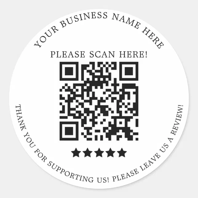 Minimalist Black White Business Name Qr Code Classic Round Sticker Zazzle