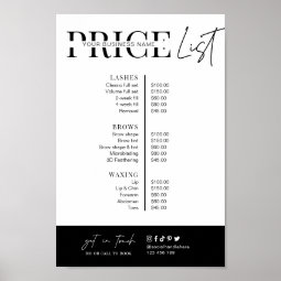 Minimalist Black & White Business Price List Poster | Zazzle