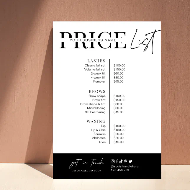 Minimalist Black & White Business Price List Poster | Zazzle