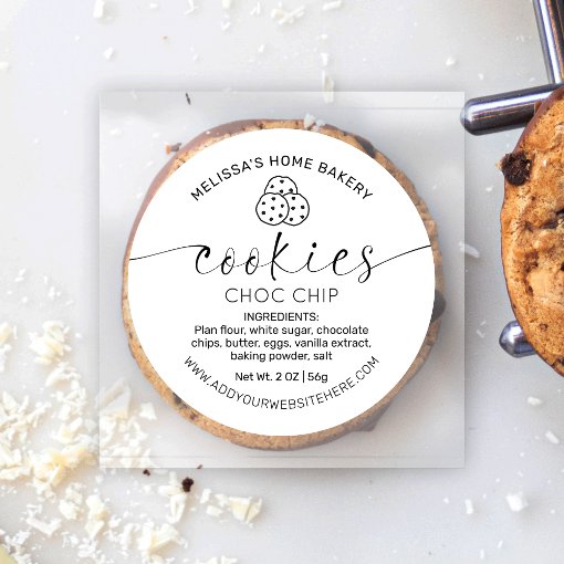 Minimalist Black White Calligraphy Cookie Label | Zazzle